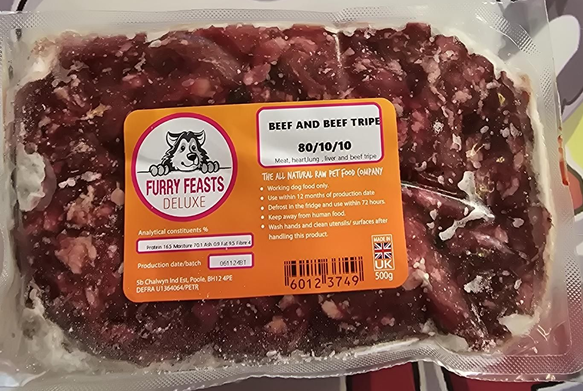 Furry Feasts - Deluxe Beef & Tripe 80/10/10 500g | Carniraw Ltd